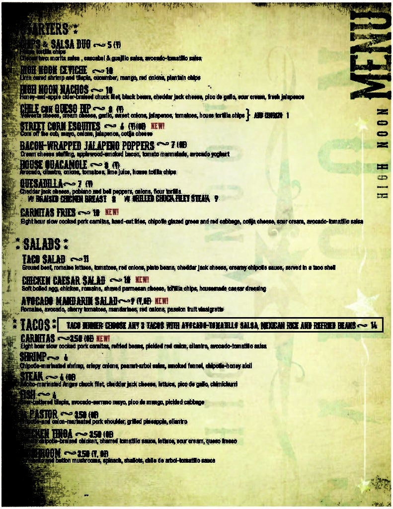 Menu – High Noon Saloon